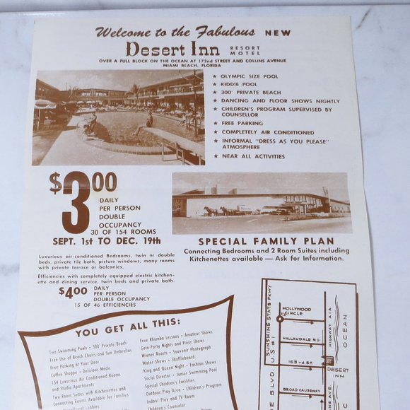 Art | The Desert Inn Resort Motel Miami Beach Vintage 5s Glossy Advert ...